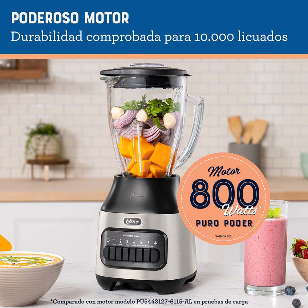 Licuadora Oster® con vaso de vidrio y 6 velocidades más pulso BLSTPEG-NPB - Oster