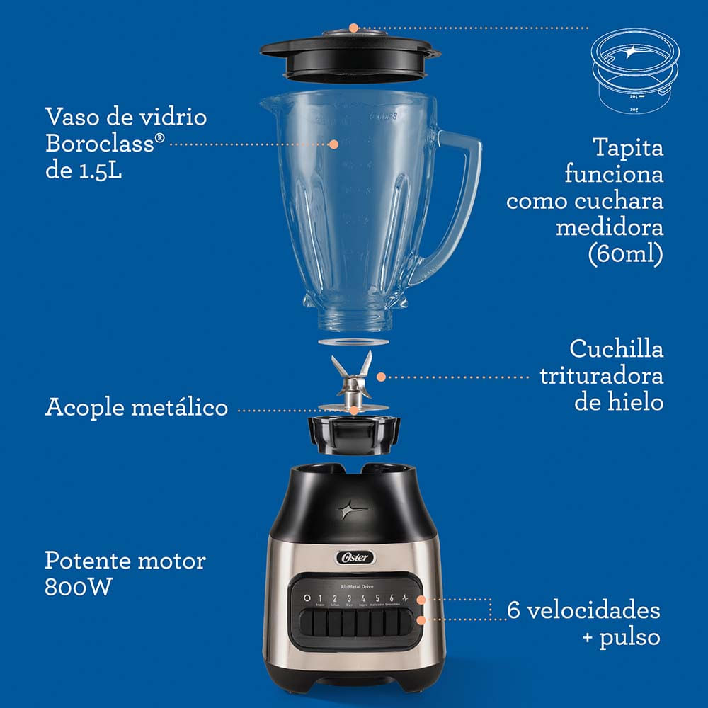 Licuadora Oster® con vaso de vidrio y 6 velocidades más pulso BLSTPEG-NPB - Oster